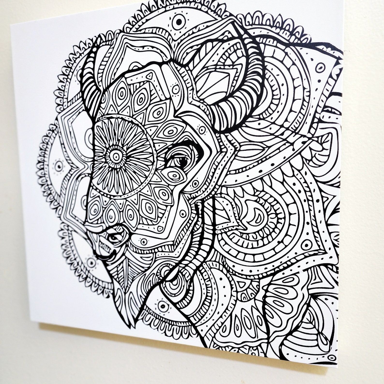 Color Your Own Canvas Mandala Buffalo Image Unique and Hand Drawn ...