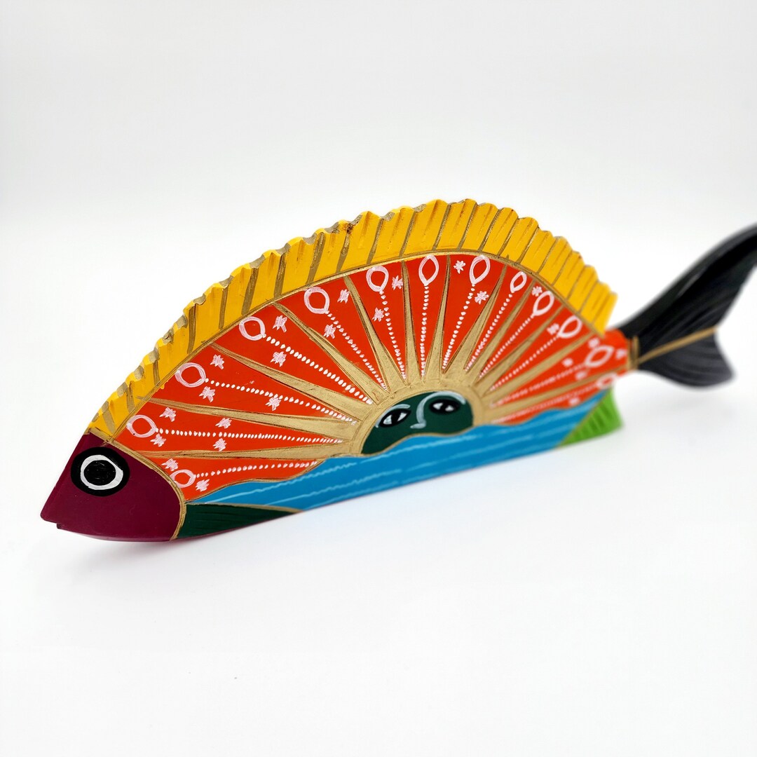 Hand Painted Wooden Fish Statue. This Fish Will Add a Splash of Color ...