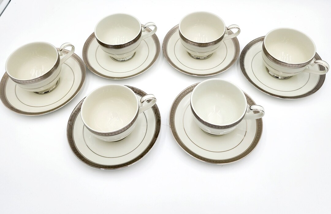 Mikasa Tea Cups and Saucers-set of 6 Mikasa Tea Cups-palatial Platinum ...