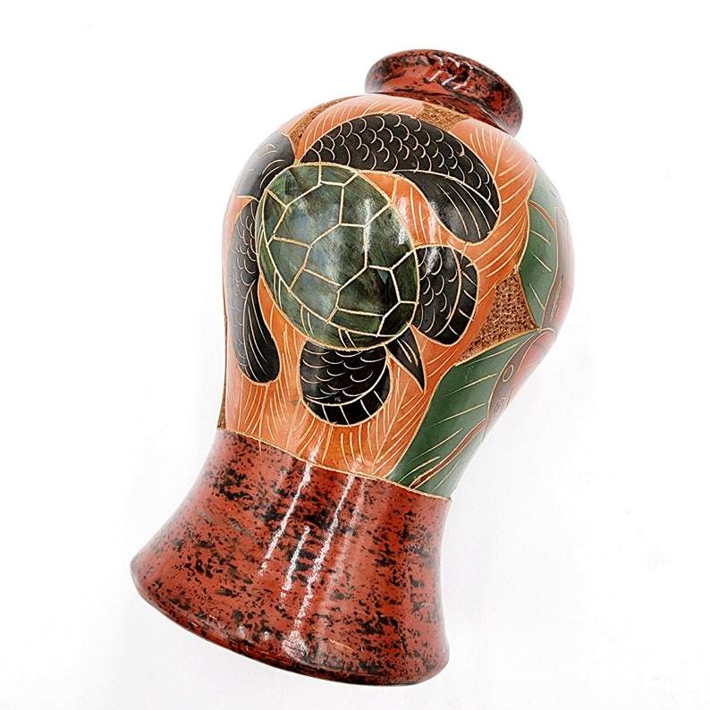 Vintage Fish, Butterfly, Turtle Vase-beautiful Sgraffito Designed Vase ...