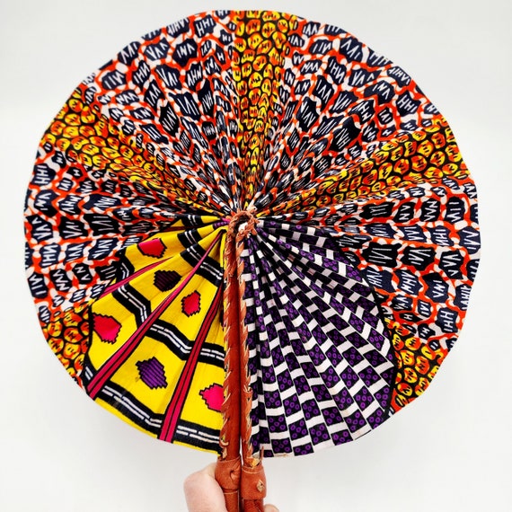 Vintage African Fan-Cloth Ankara Print Fabric-Leather… - Gem