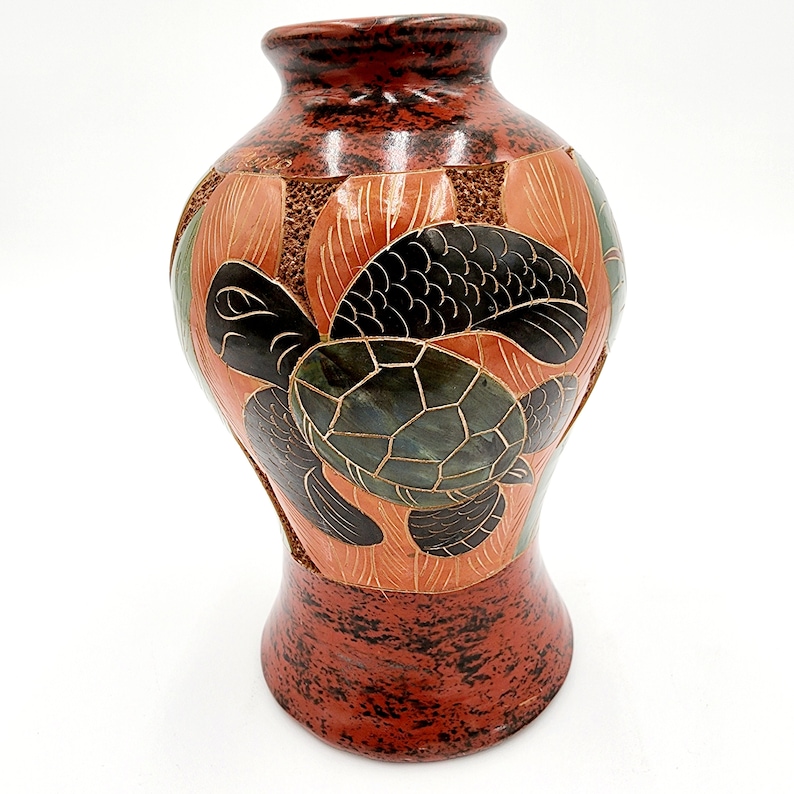 Vintage Fish, Butterfly, Turtle Vase-beautiful Sgraffito Designed Vase ...
