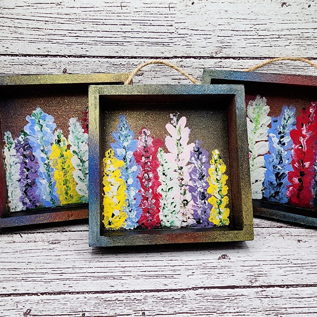 Three Small Paintings of Colorful Lupin Flowers Hand Painted Home Decor ...