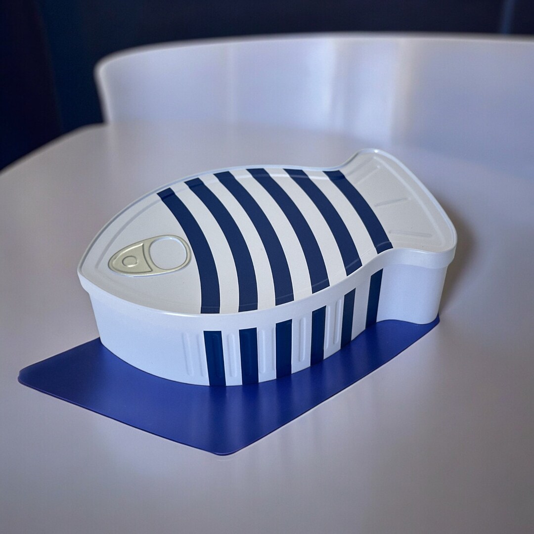 French Coastal Fish Tin Box | Blue and White Striped Metal Can - Etsy
