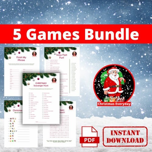 Christmas Game BUNDLE 5 Christmas Printable Games Christmas Day PACK ...