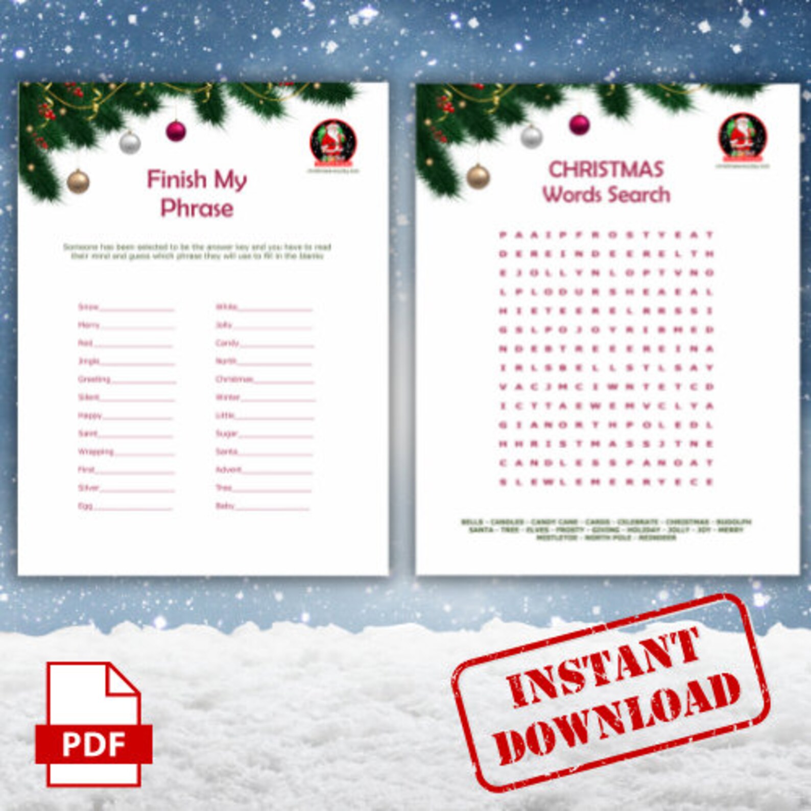 Christmas Game BUNDLE 5 Christmas Printable Games Christmas Day PACK ...