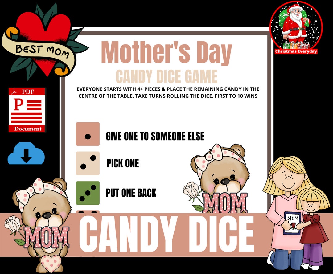 Mother's Day Candy Dice Game Printable Dice Game Mothers - Etsy