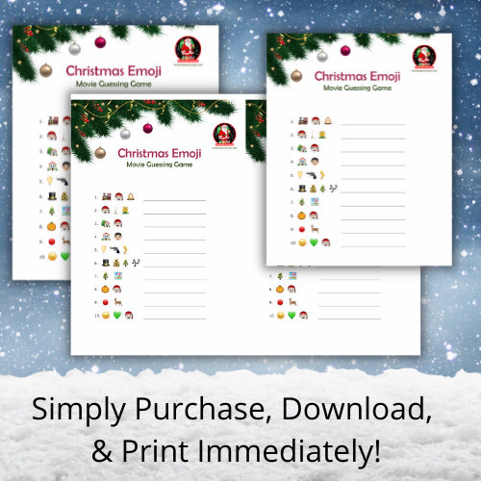 Christmas Emoji Game, Christmas Movie Game, Printable Christmas Games ...