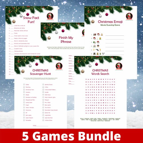 Christmas Game BUNDLE 5 Christmas Printable Games Christmas Day PACK ...