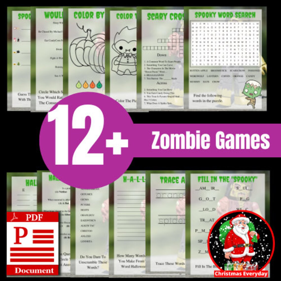 Zombie Printable Halloween Games Printable Zombie Party - Etsy