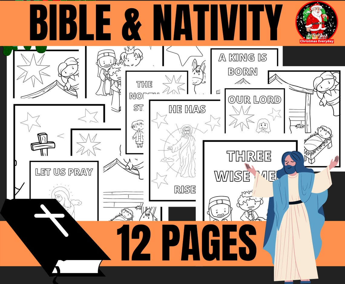 Bible and Nativity Coloring Pages Kid Friendly Easy to - Etsy
