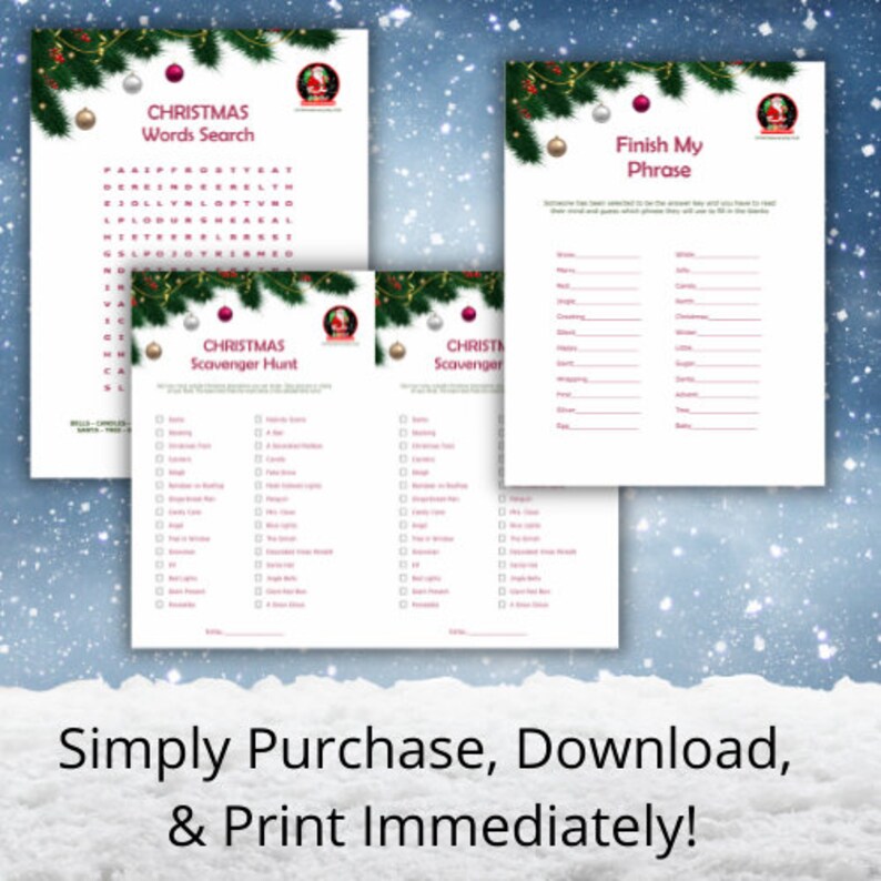 Christmas Game BUNDLE 5 Christmas Printable Games Christmas Day PACK ...