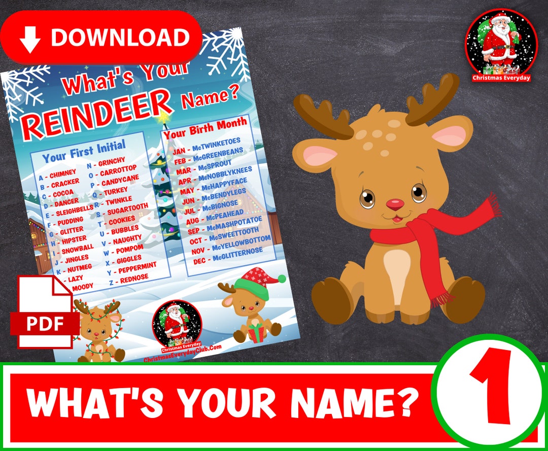 Whats Your Reindeer Name, Digital File, Christmas Party Game, Printable ...