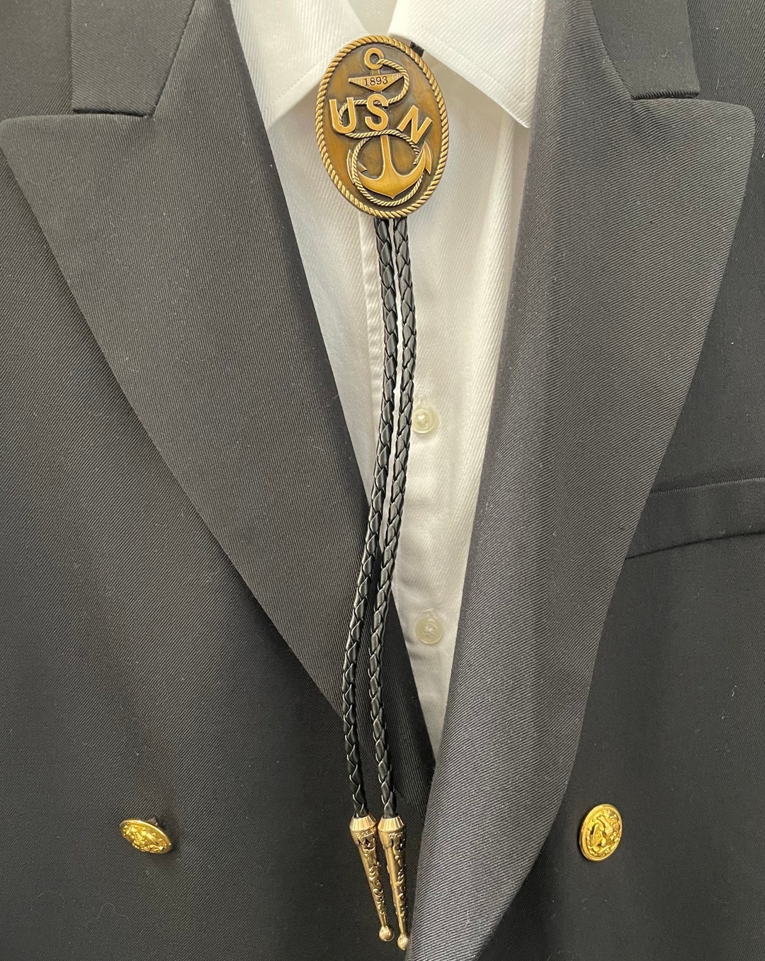 USN CPO Bolo Tie Antique Gold Pendant - Etsy