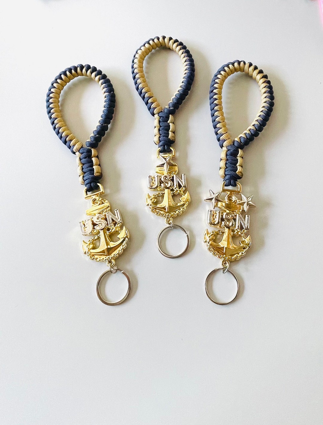 USN E7/E8/E9 Navy Blue and Gold Paracord Keychains/keyfob - Etsy