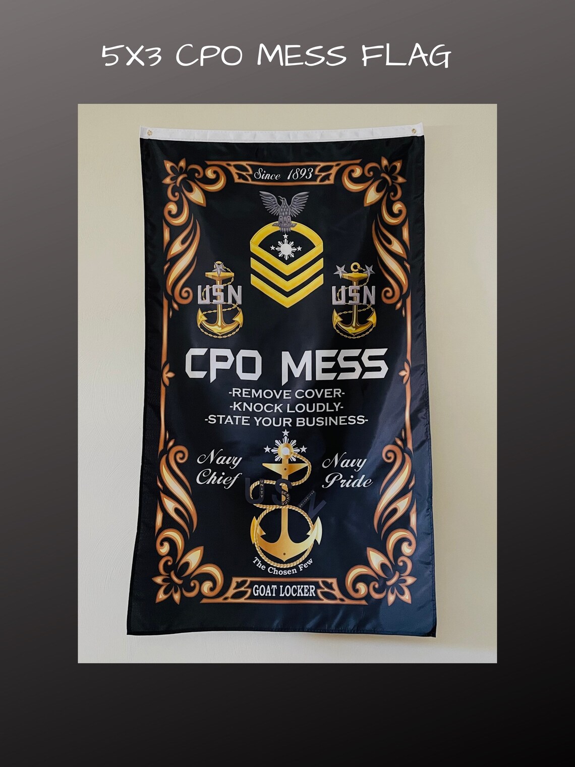 USN CPO Mess 5X3 Vertical Flag PI Sun and 3 Stars | Etsy