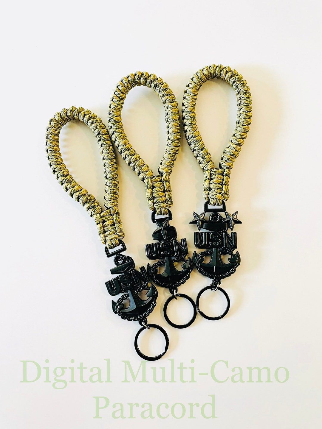 USN E7/E8/E9 Black Anchors With Digital Multi Camo Paracord Keychain ...