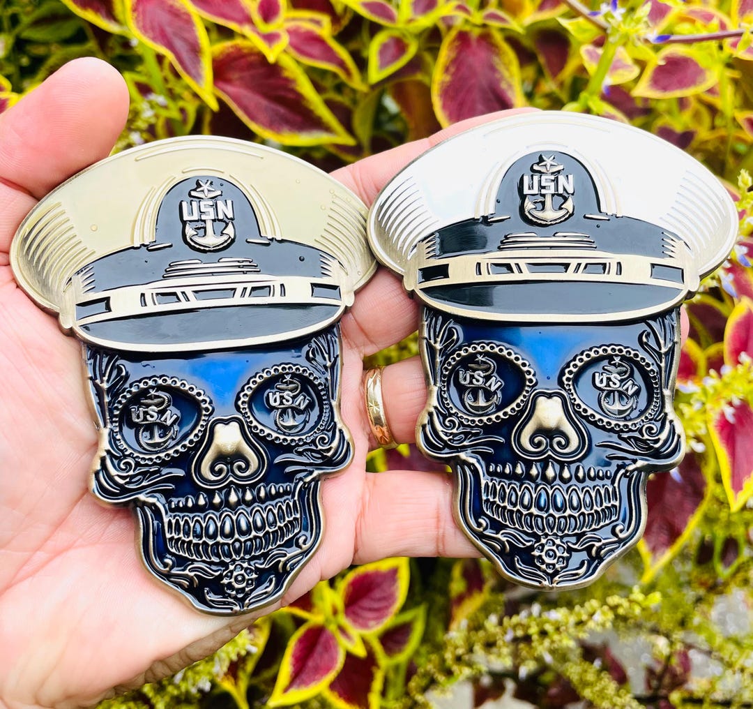 USN 4” Sugar Skull Senior Chief Petty Officer Tribal Anchor Challenge ...