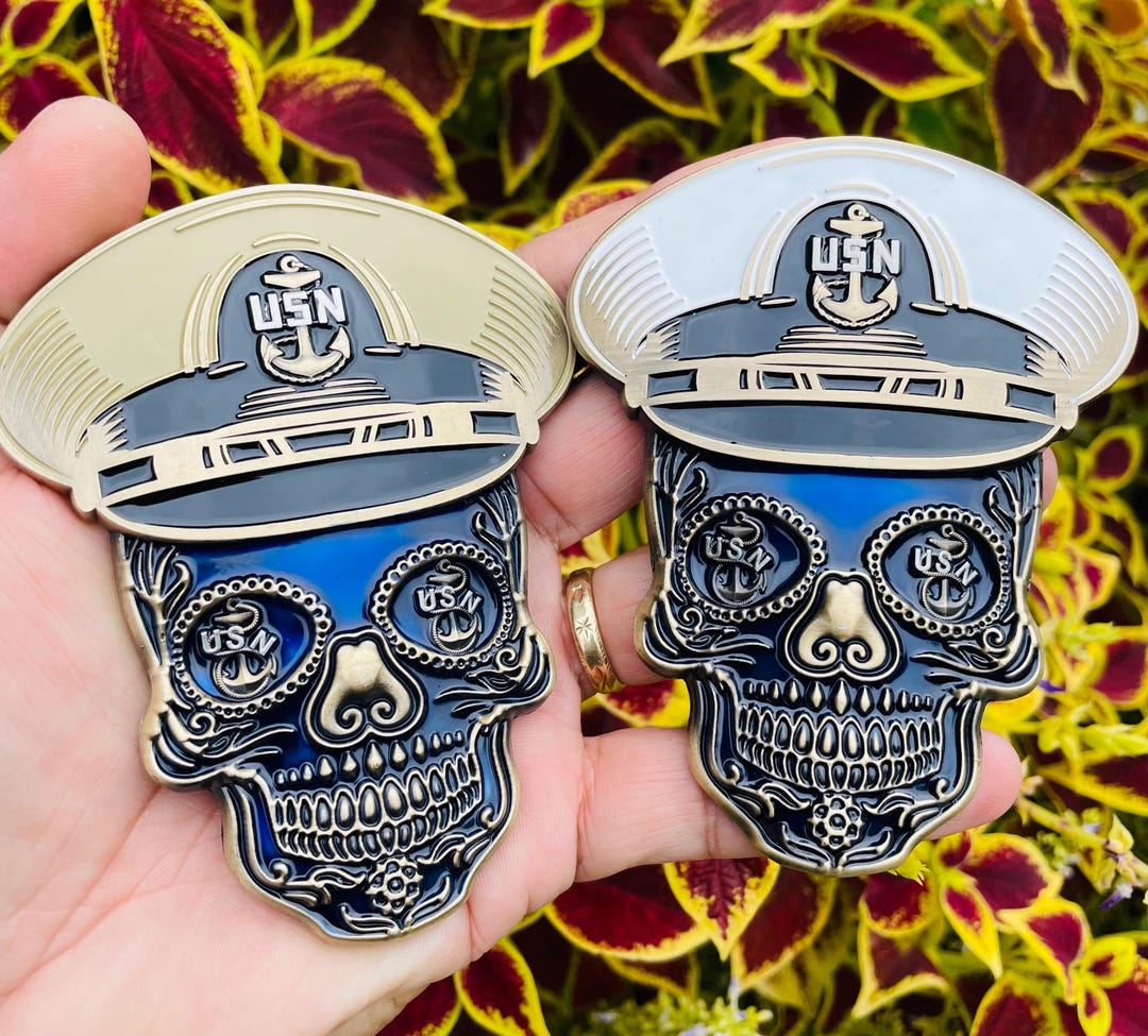 4” Sugar Skull Chief Petty Officer Tribal Anchor Challenge Coin. - Etsy