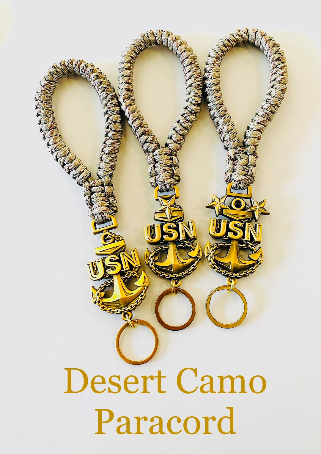 USN E7/E8/E9 Antique Gold Anchors With Desert Camo Paracord Keychain ...