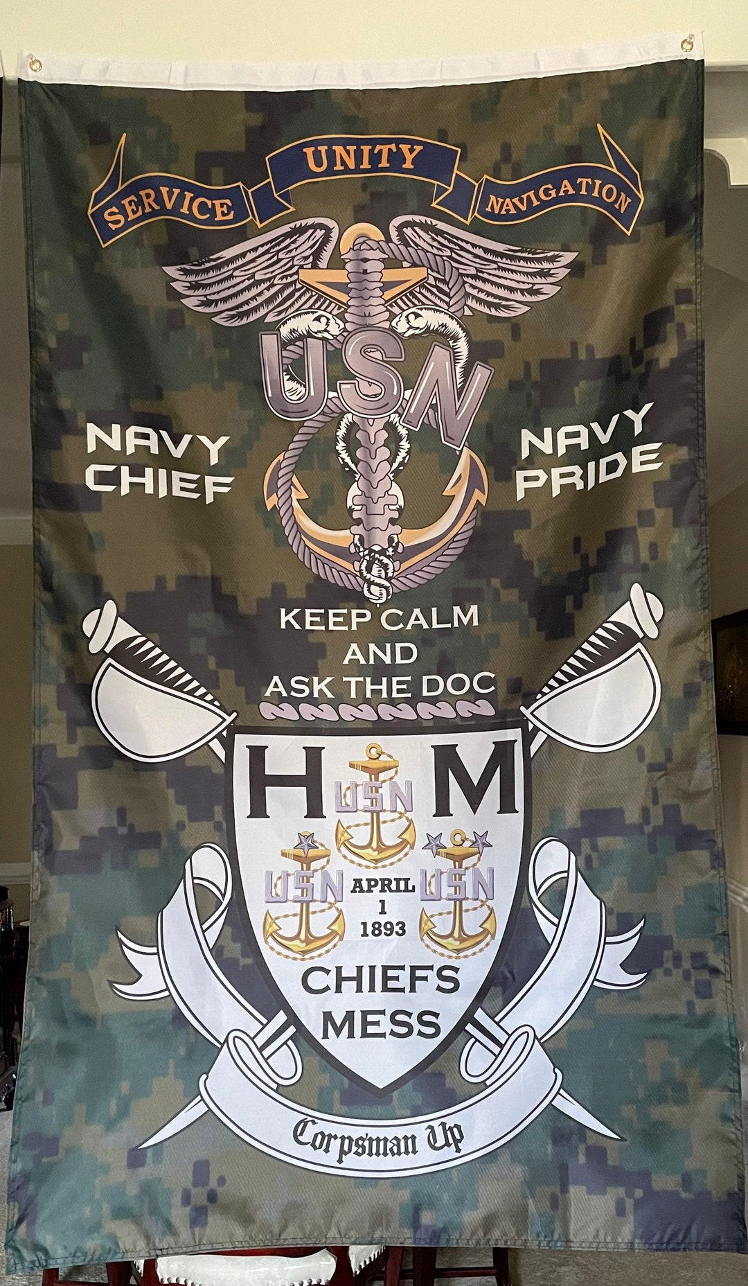 US Navy Corpsman Marpat CPO 5X3 Vertical Flag - Etsy