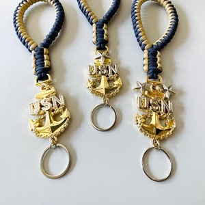 USN E7/E8/E9 Navy Blue and Gold Paracord Keychains/keyfob - Etsy