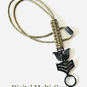 USN E4/E5/E6 Black Crow With Digital Multi Camo Paracord Neck Lanyard ...