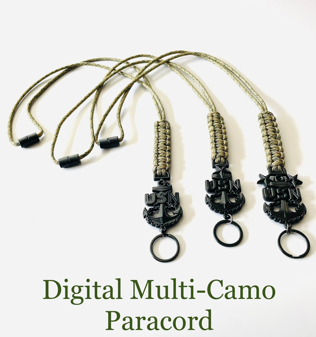 USN E7/E8/E9 Black Anchor With Digital Multi Camo Paracord Neck Lanyard ...