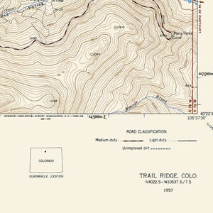 Trail Ridge Colorado National Park Map Location Map Mountain - Etsy