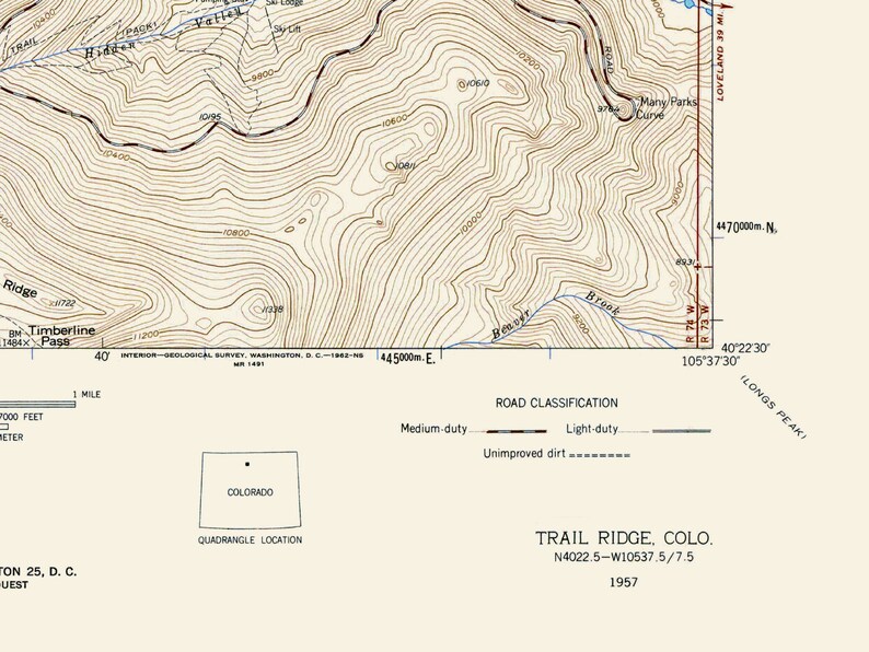 Trail Ridge Colorado National Park Map Location Map Mountain - Etsy