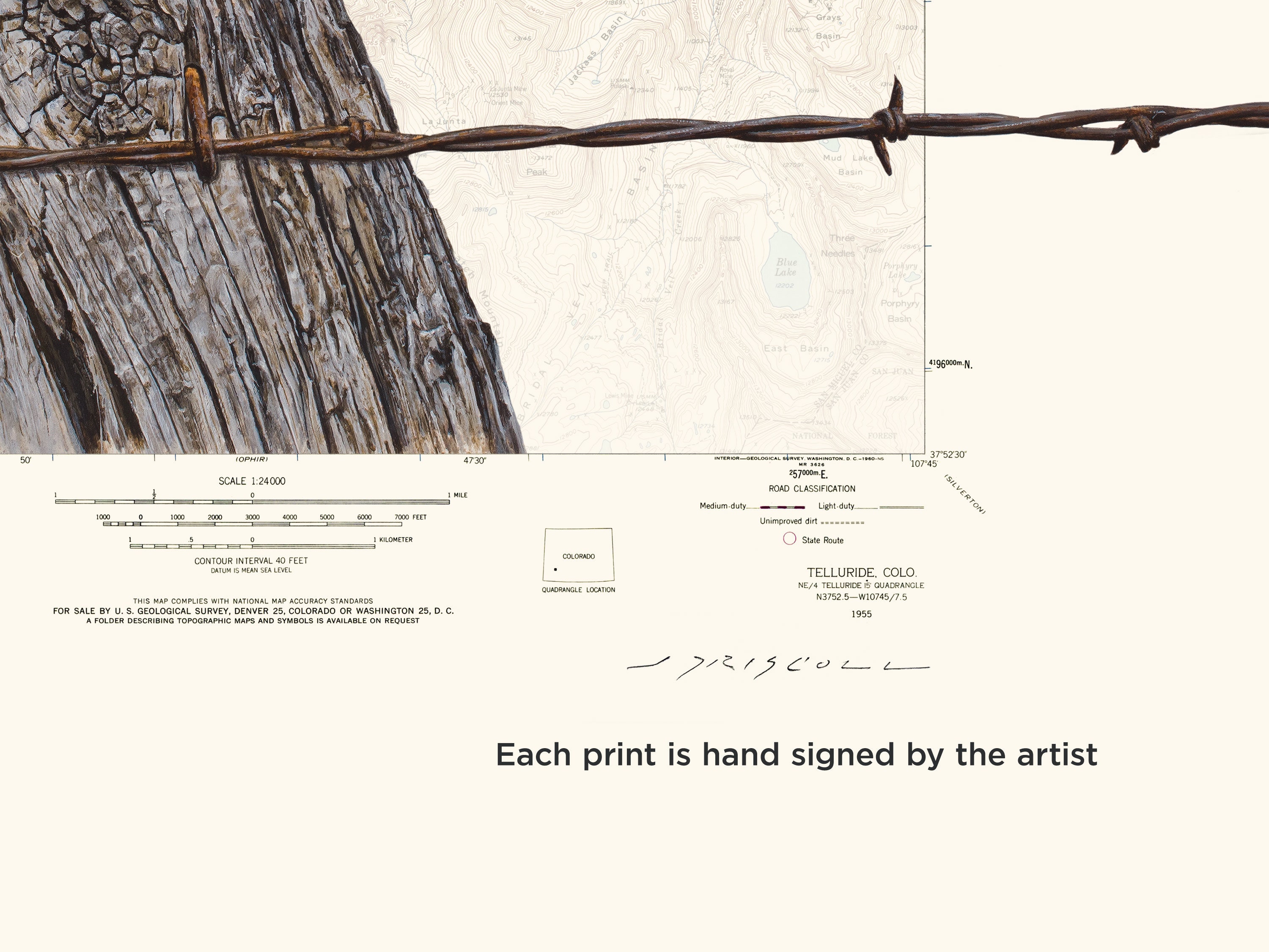 Bluebird Telluride Colorado Location Map Custom Map Print Mountain Wall ...