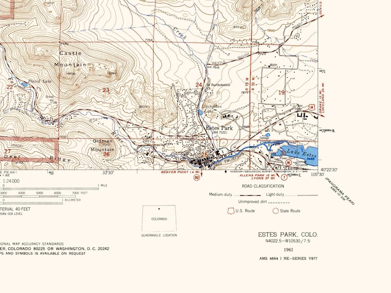 Estes Park Colorado National Park Map Location Map - Mountain Wall Art ...