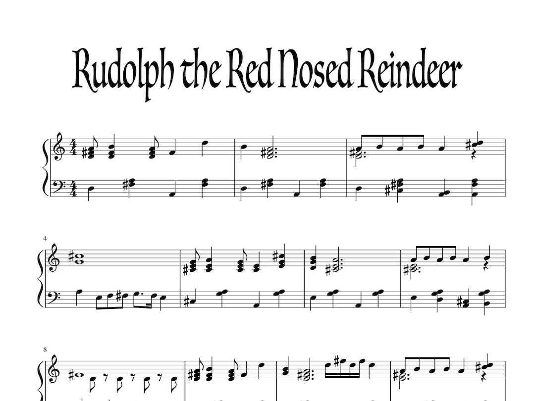 Rudolf the Red Nosed Reindeer Sheet Music for Beginners. Instant High ...