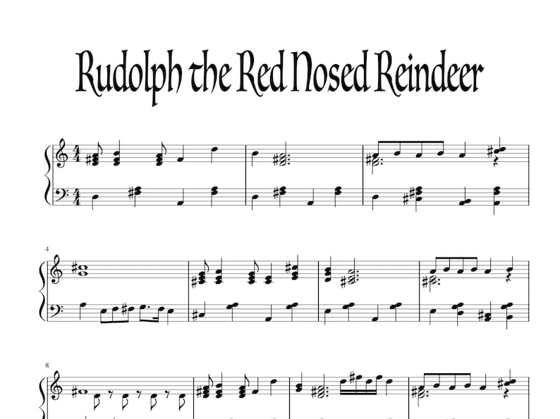 Rudolf the Red Nosed Reindeer Sheet Music for Beginners. Instant High ...