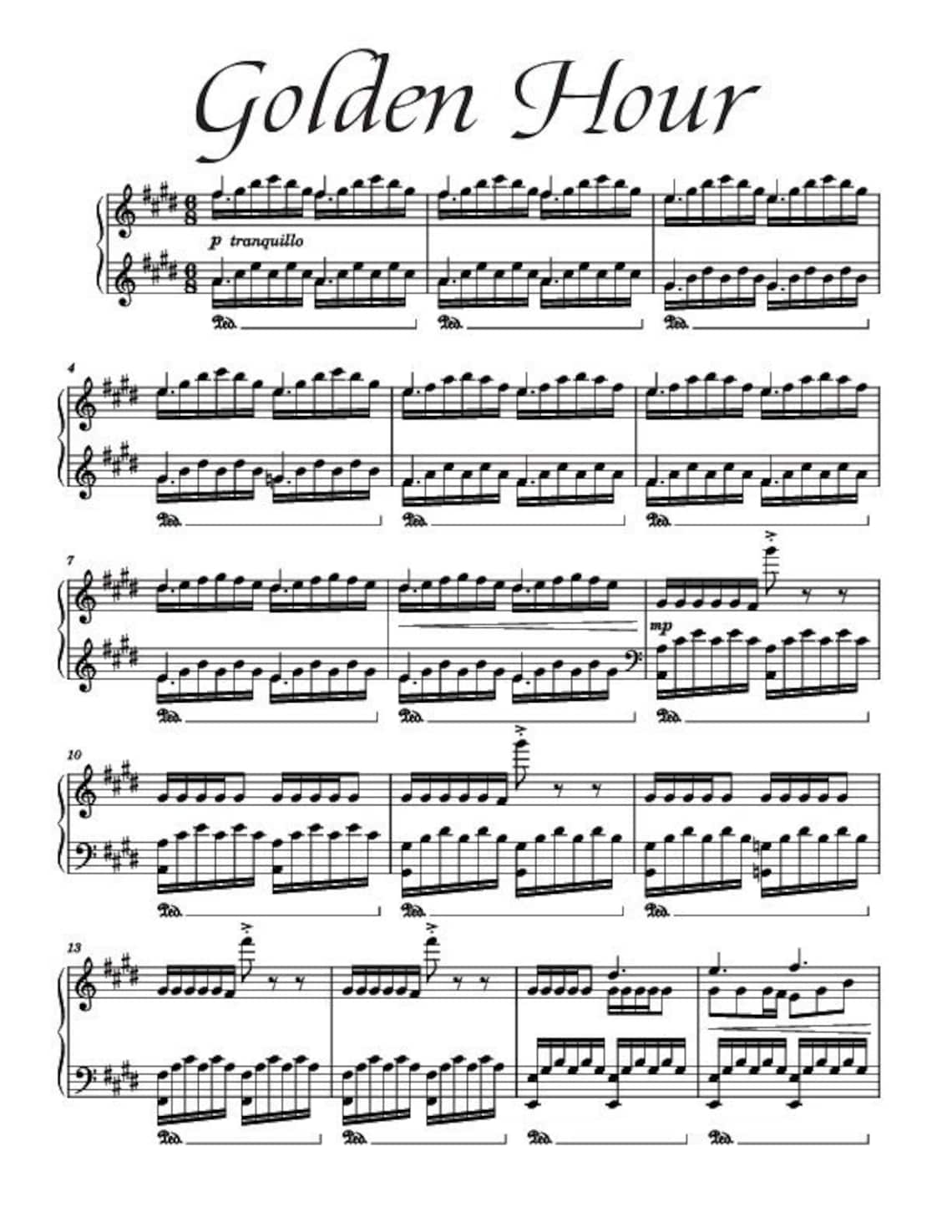 Golden Hour Piano Sheet Music Complete Piano Arrangement Digital Download PDF - Etsy