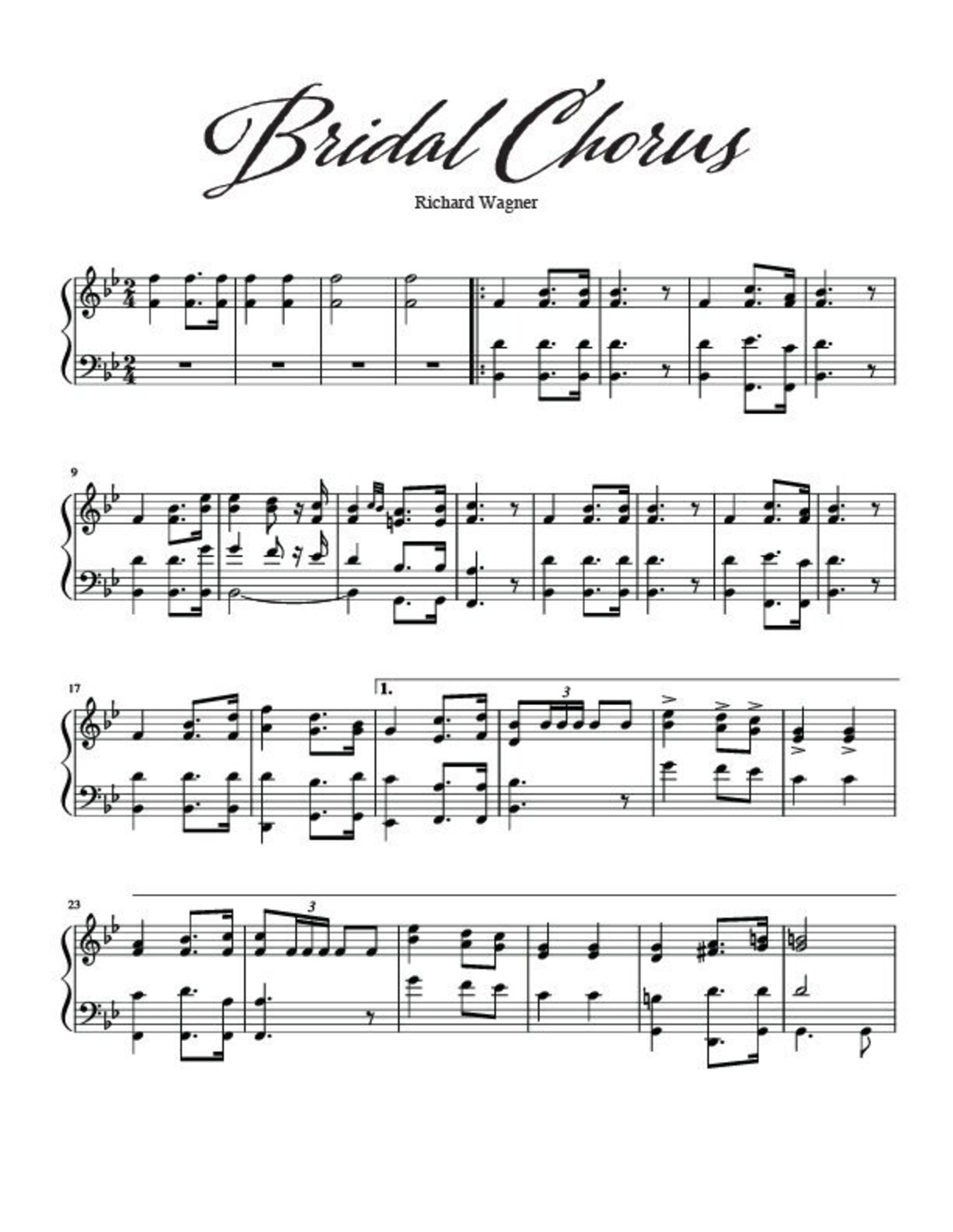 Bridal Chorus here Comes the Bride Sheet Music Full Piano Arrangement ...