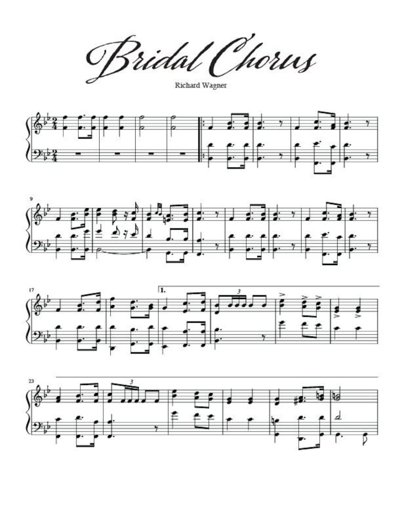 Bridal Chorus Piano Sheet Music: Wedding Processional (digital Download ...