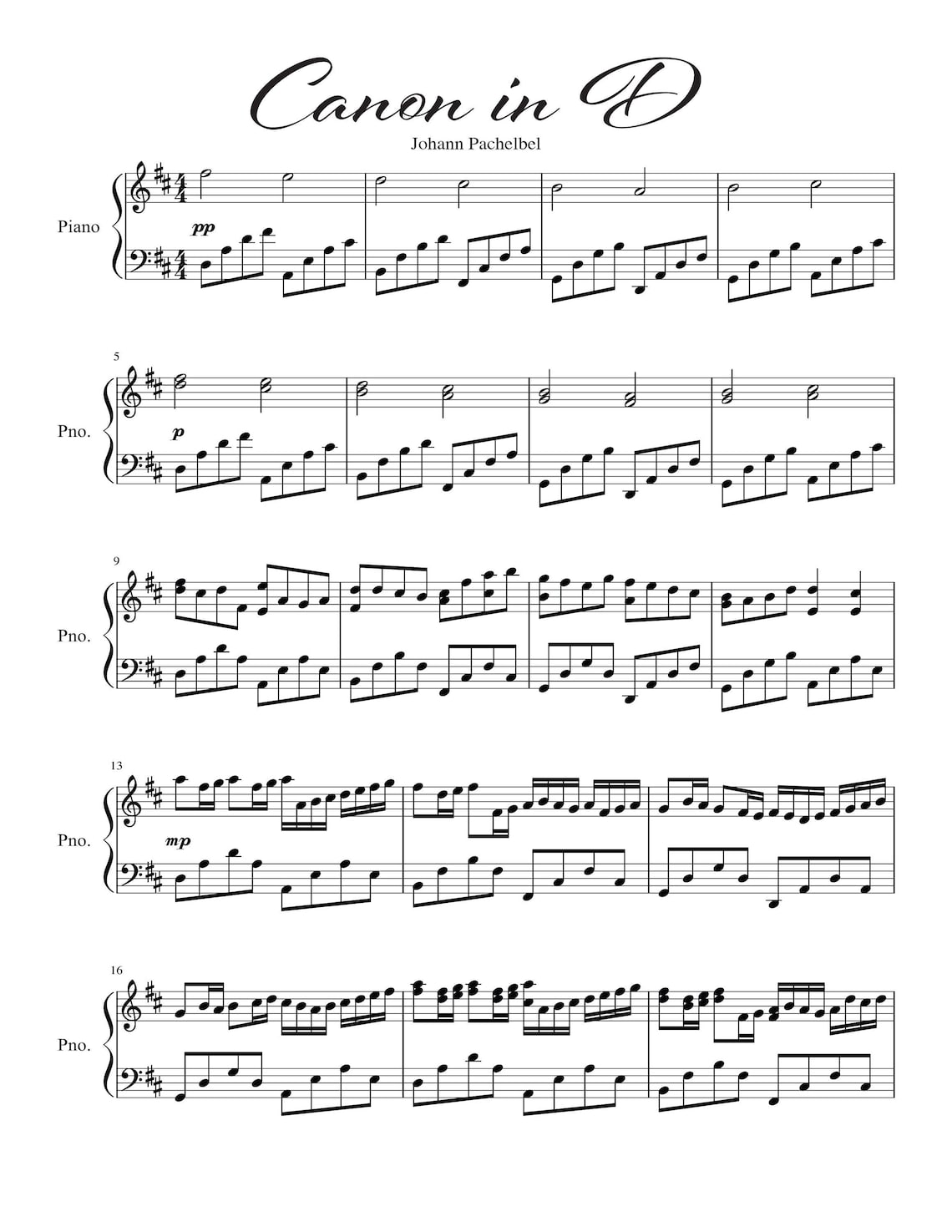 Canon in D Sheet Music for Piano Student Canon in D PDF Classical ...