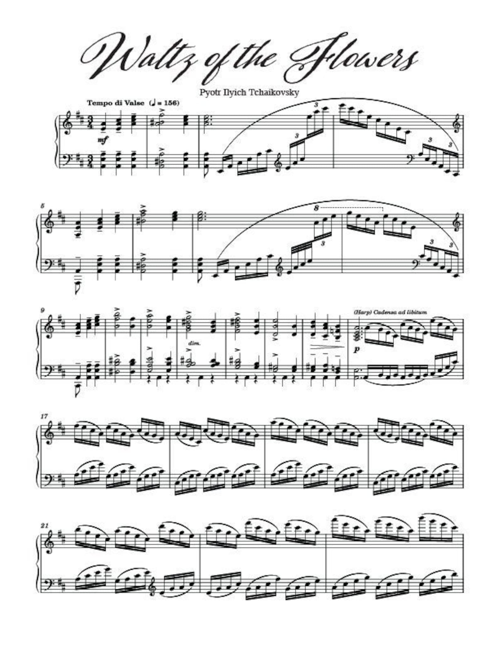 Waltz of the Flowers Sheet Music Complete Piano Arrangement by Pyotr ...