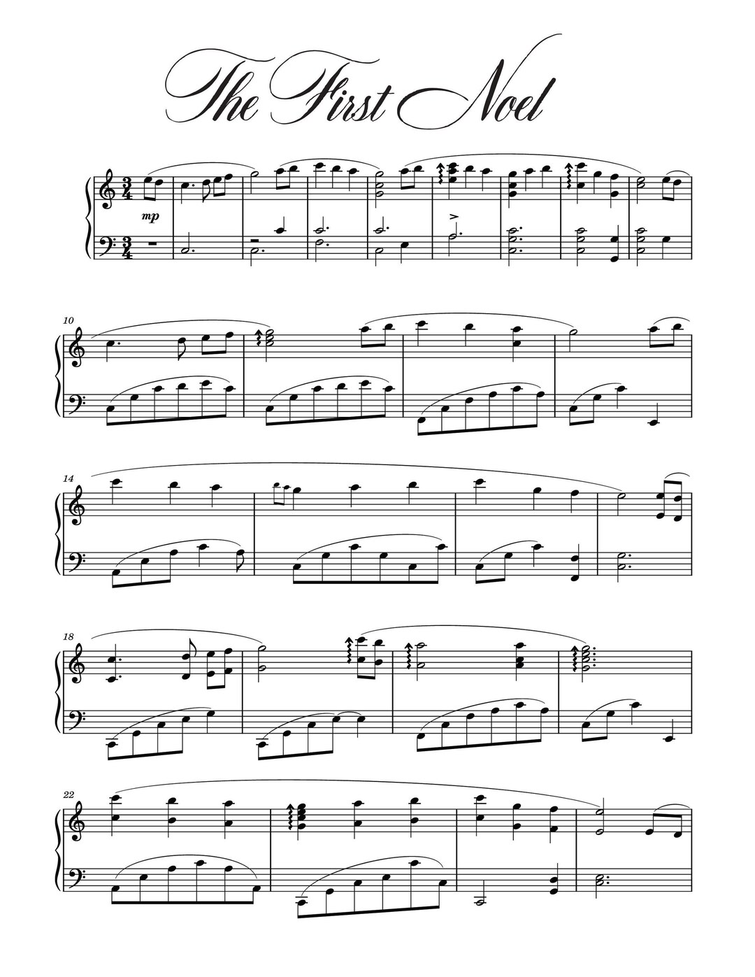 The First Noel Sheet Music for Piano Easy to Play Christmas Music for ...