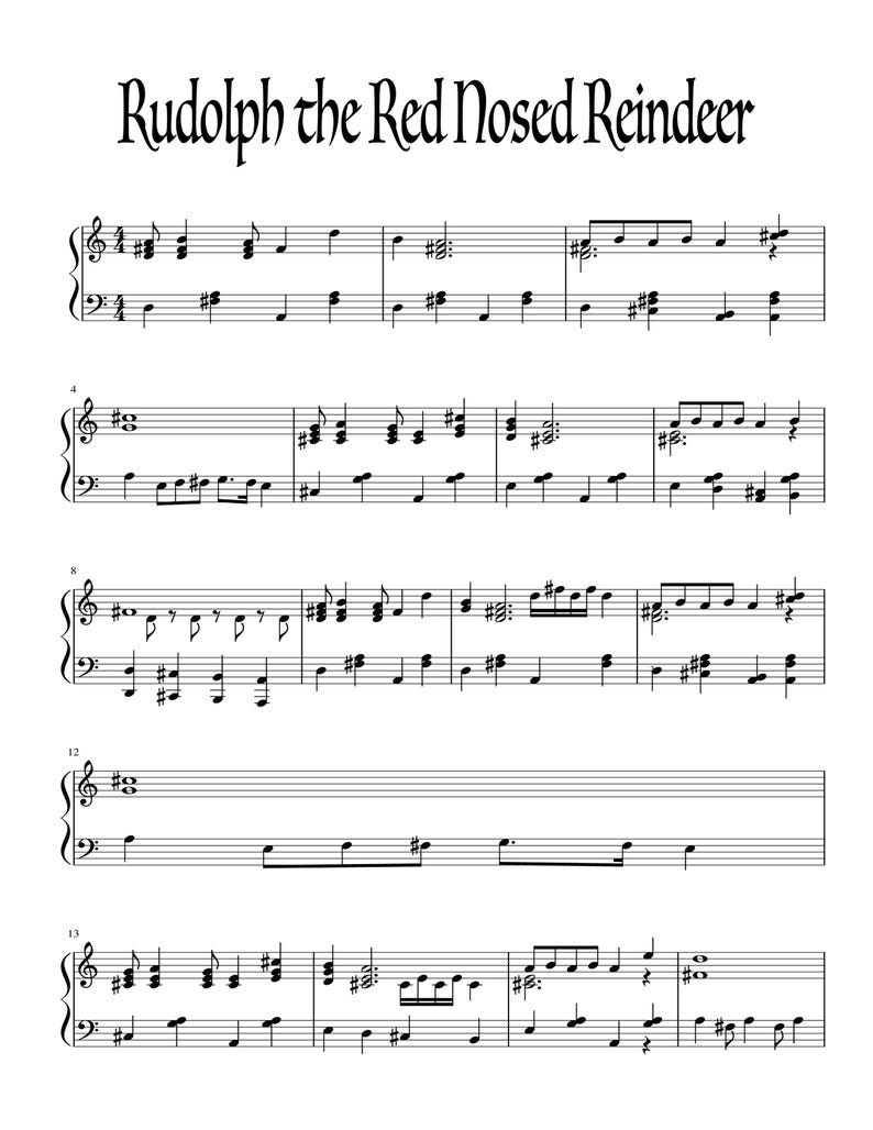 Rudolf the Red Nosed Reindeer Sheet Music for Beginners. Instant High ...