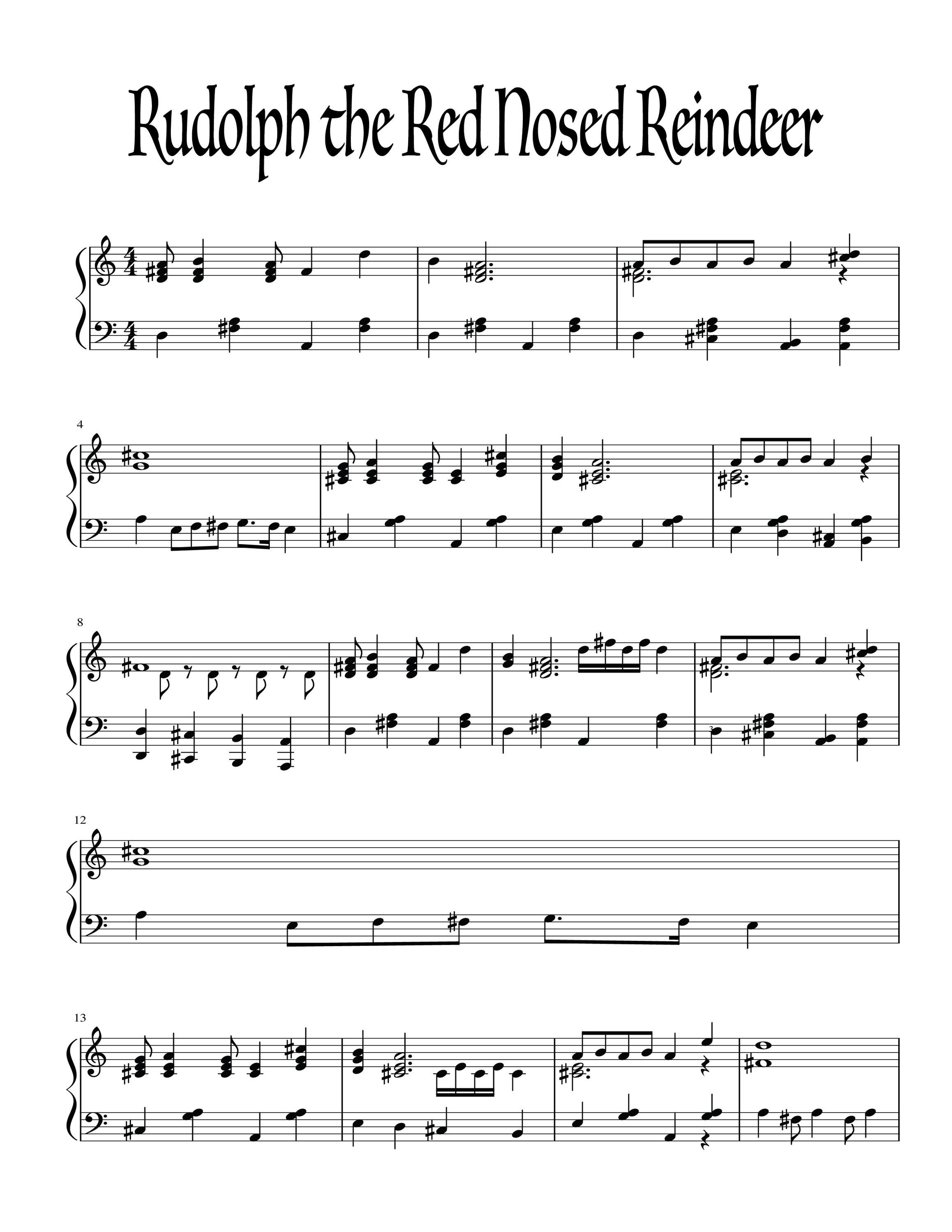 Rudolf the Red Nosed Reindeer Sheet Music for Beginners. Instant High ...