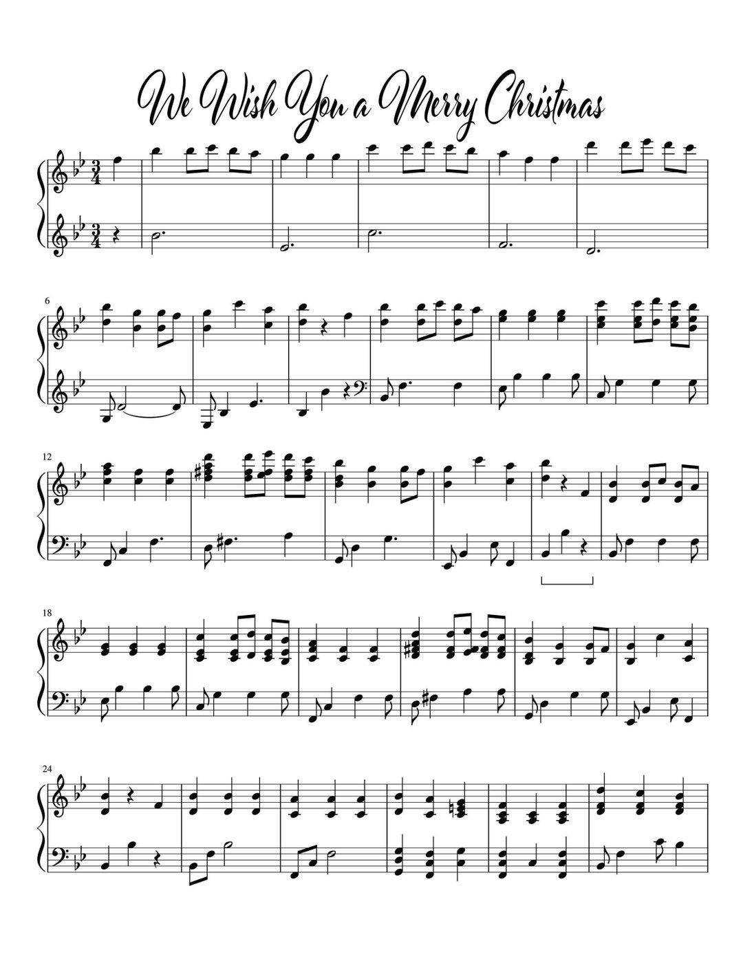 We Wish You a Merry Christmas Sheet Music for Piano Easy to Play for ...