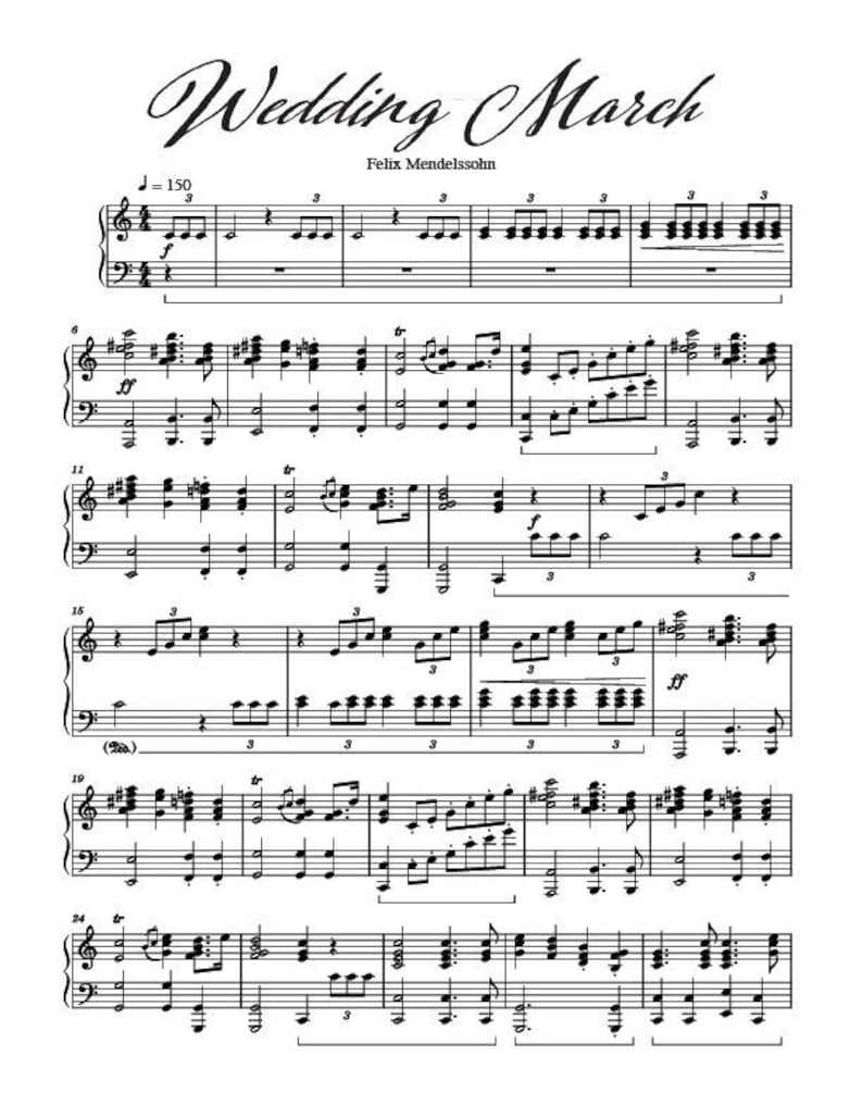 Wedding March Piano Sheet Music: Mendelssohn Ceremony Solo (digital ...