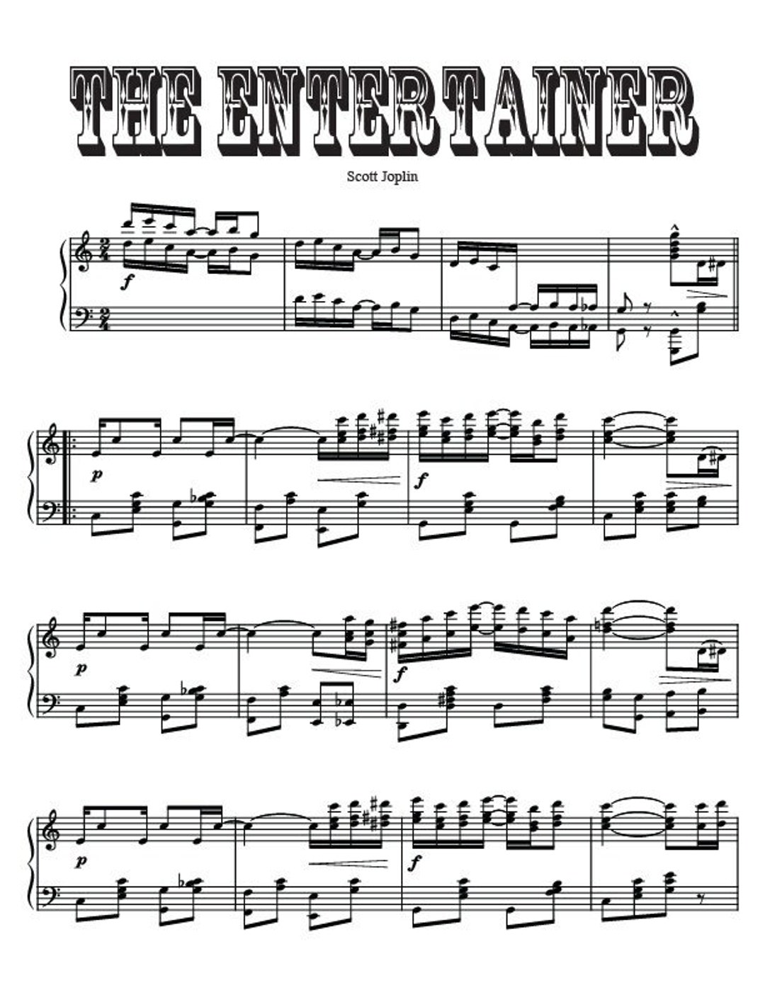 The Entertainer Sheet Music Full Piano Arrangement by Scott Joplin Digital Download - Etsy