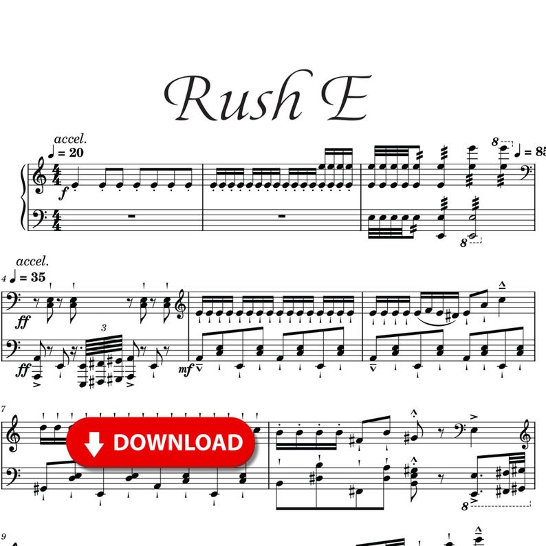 Rush E Piano Sheet Music – Impossible Meme Song – Solo Piano Arrangement – Instant Download PDF ...