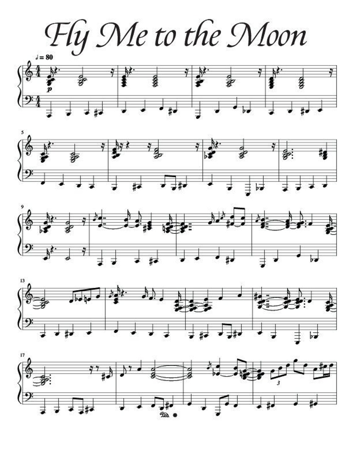 Fly Me to the Moon Piano Sheet Music: Full Arrangement (PDF Digital Download) - Etsy