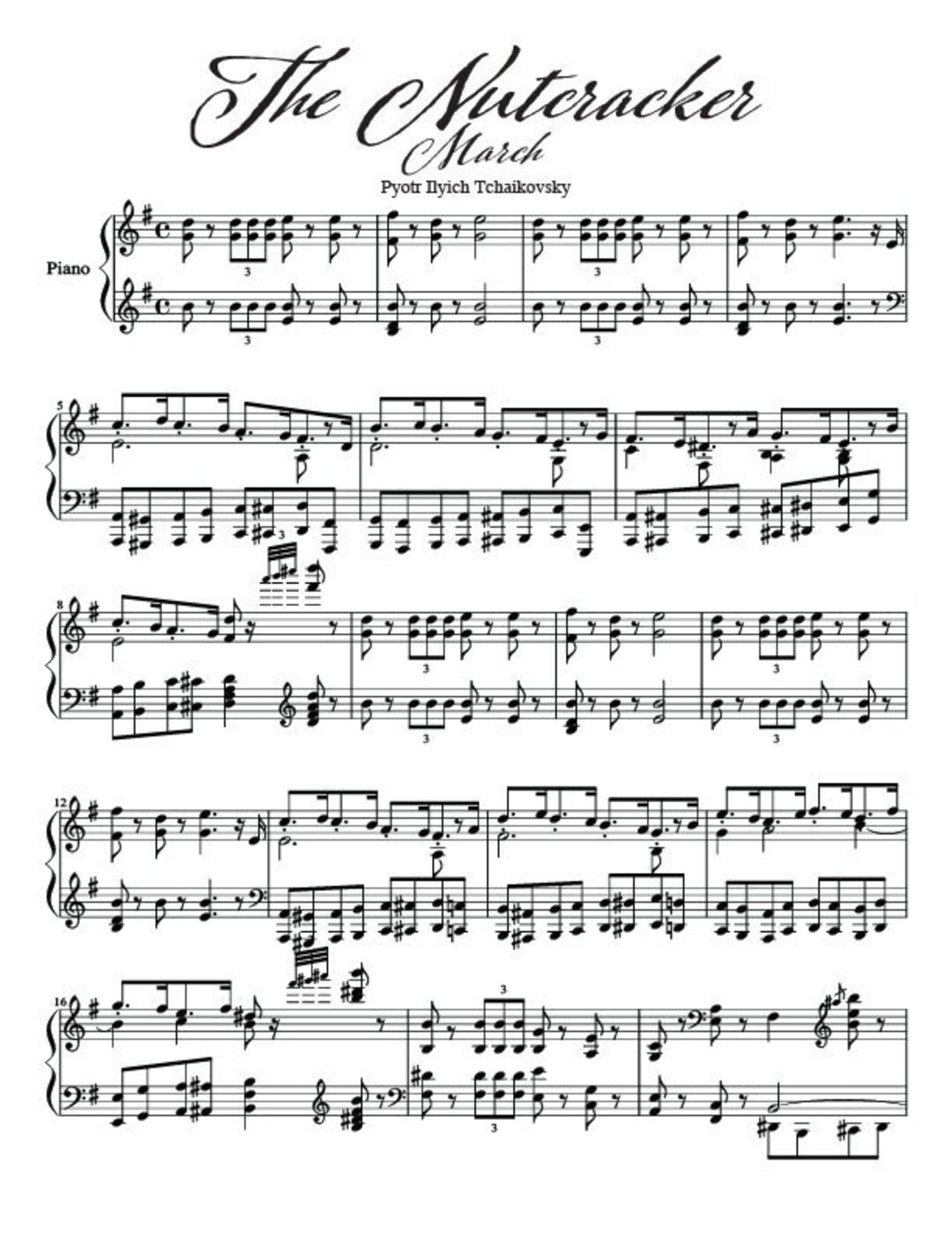 The Nutcracker March Sheet Music Complete Full Piano Arrangement by ...