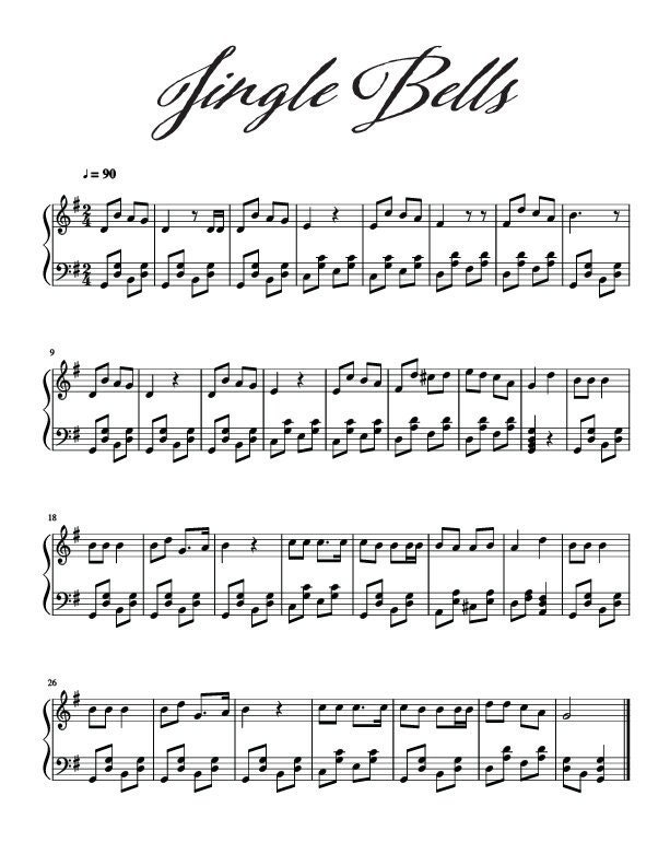 Jingle Bells Sheet Music for Piano - Instant PDF Digital Download Christmas Music for Beginner ...