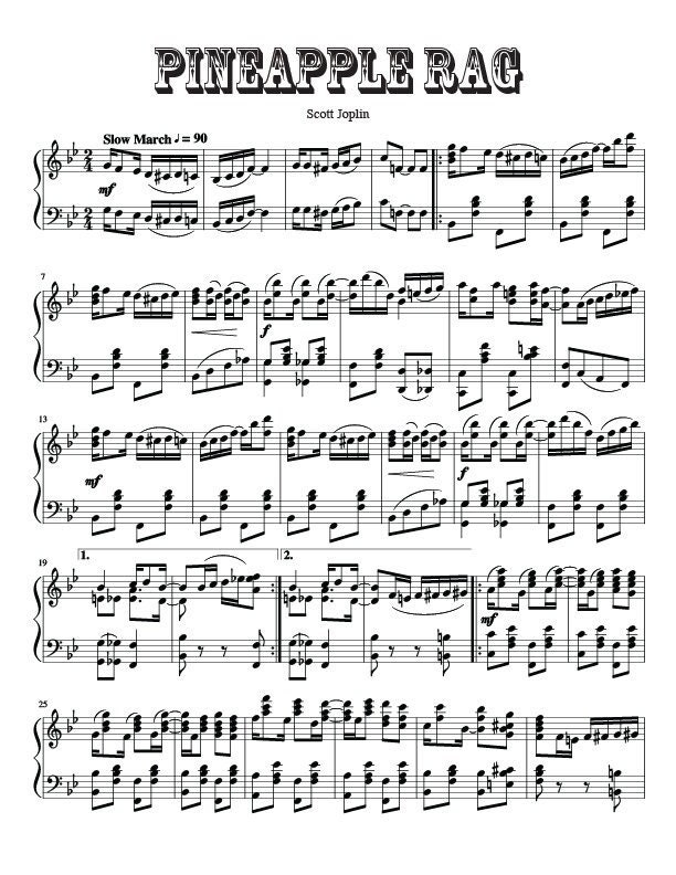 Pineapple Rag Sheet Music Full Piano Arrangement by Scott Joplin PDF ...
